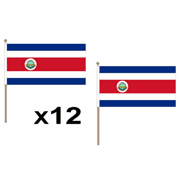 Costa Rica Hand Flags 12 Pack | The Flag Wholesaler