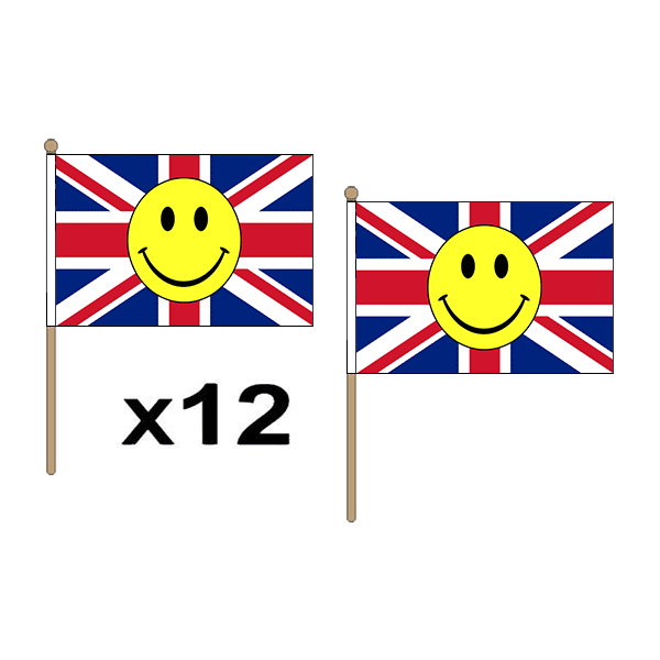 Union Jack Smiley Face Hand Flags 12 Pack | The Flag Wholesaler